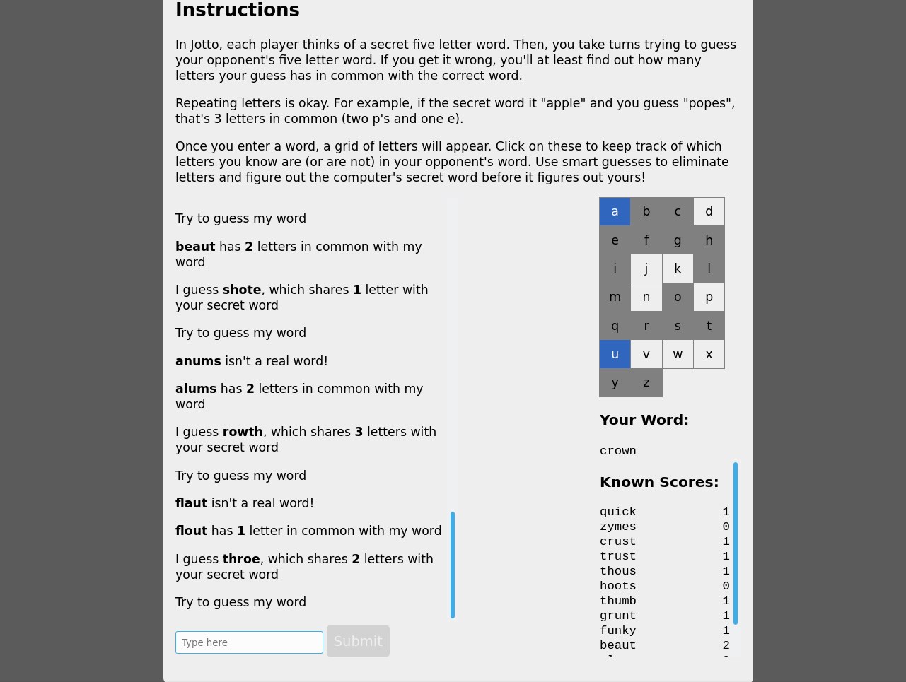 Training a computer to play Jotto